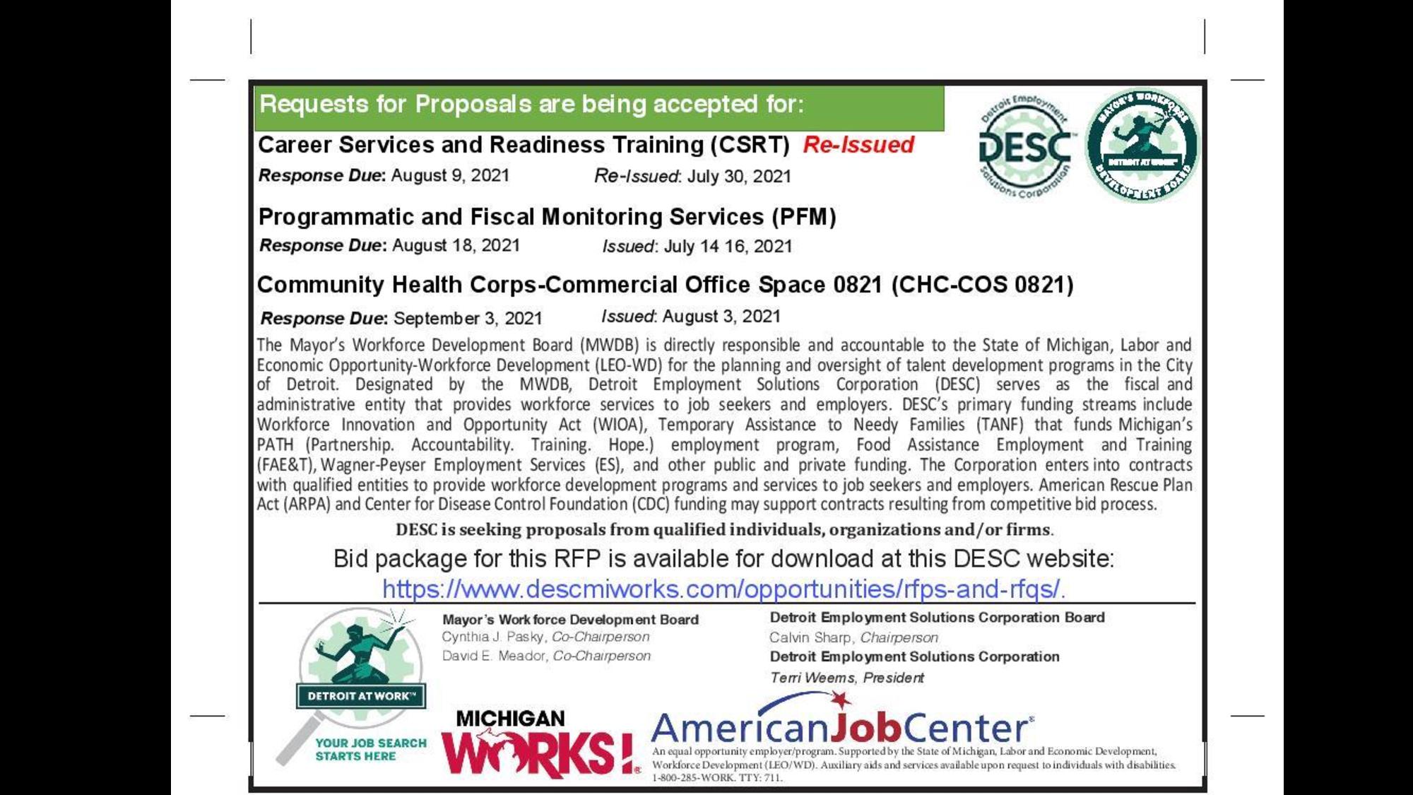 Career Services and Readiness Training: City of Detroit and Michigan ...