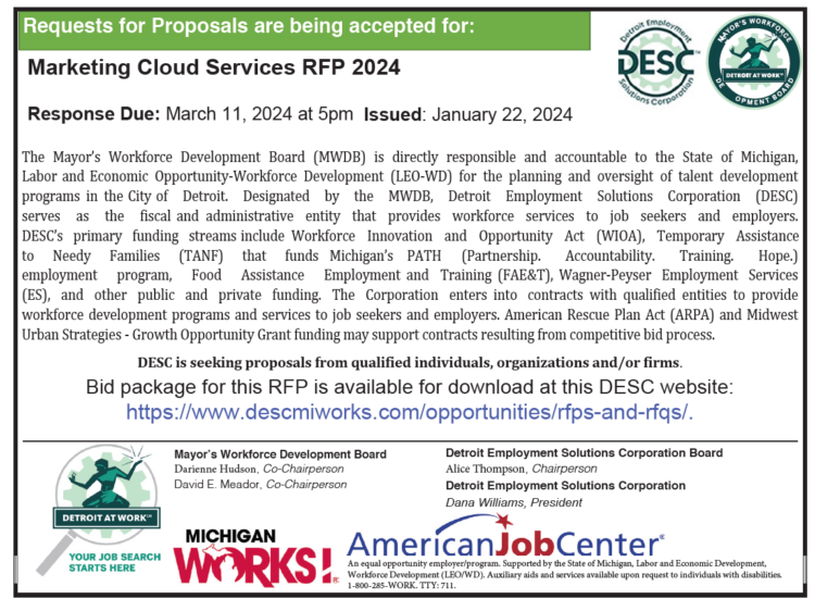 Requests for Proposals: Marketing Cloud Services RFP 2024 | The Michigan Chronicle