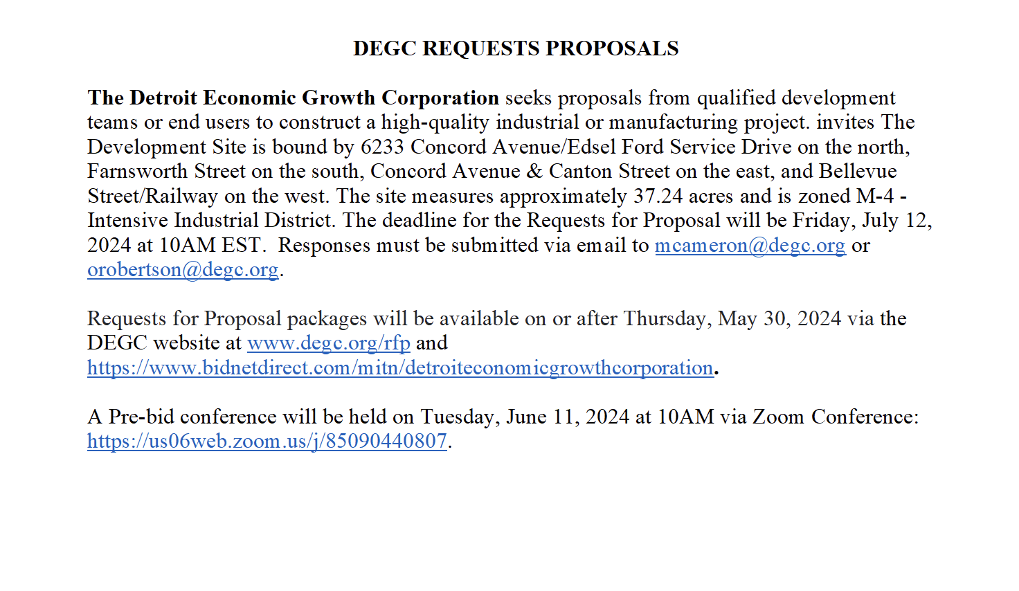 DEGC Requests Proposals | The Michigan Chronicle