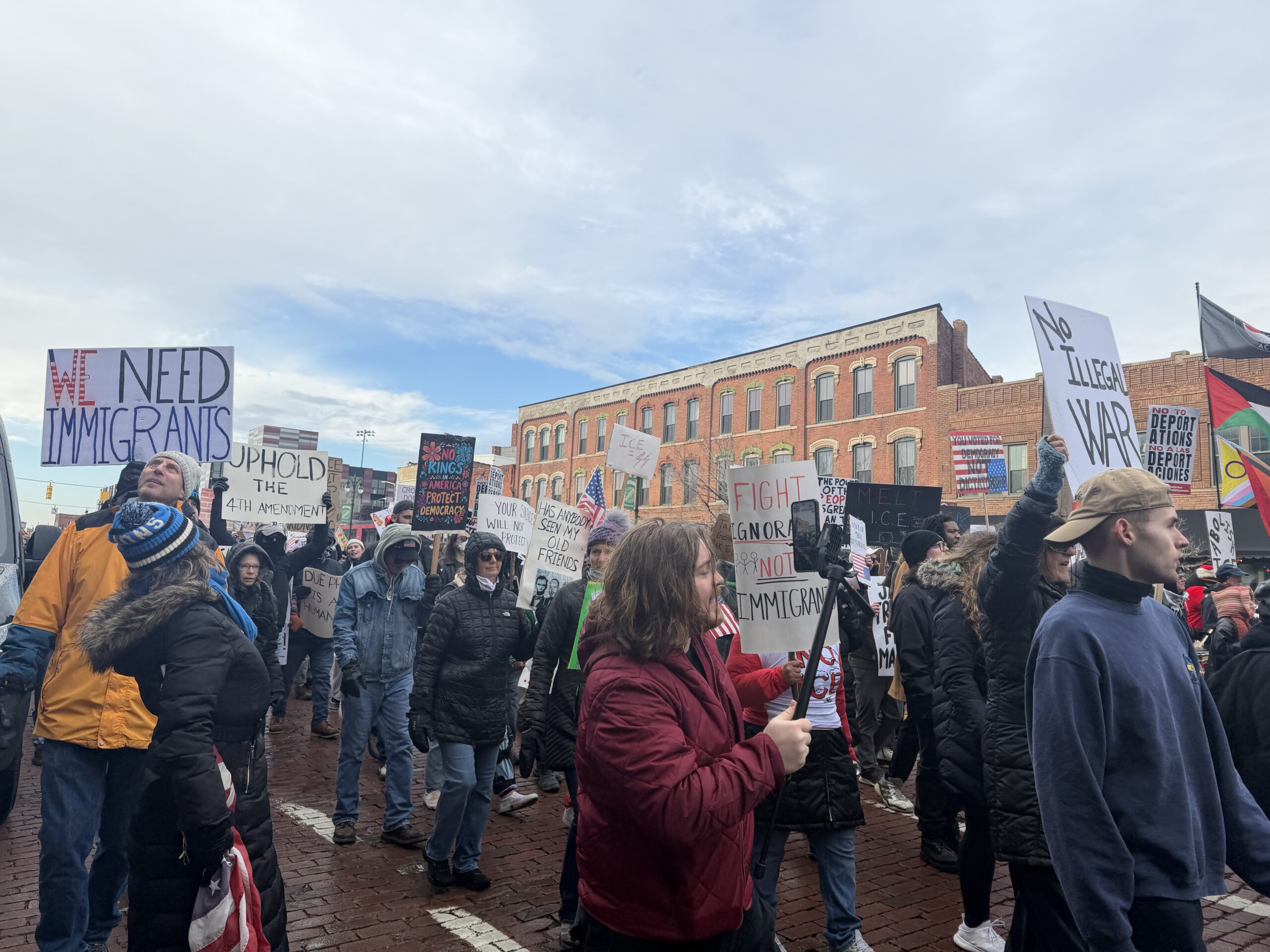 Anti-ICE Protestors March Downtown as Trump Speaks to Economic Forum ...